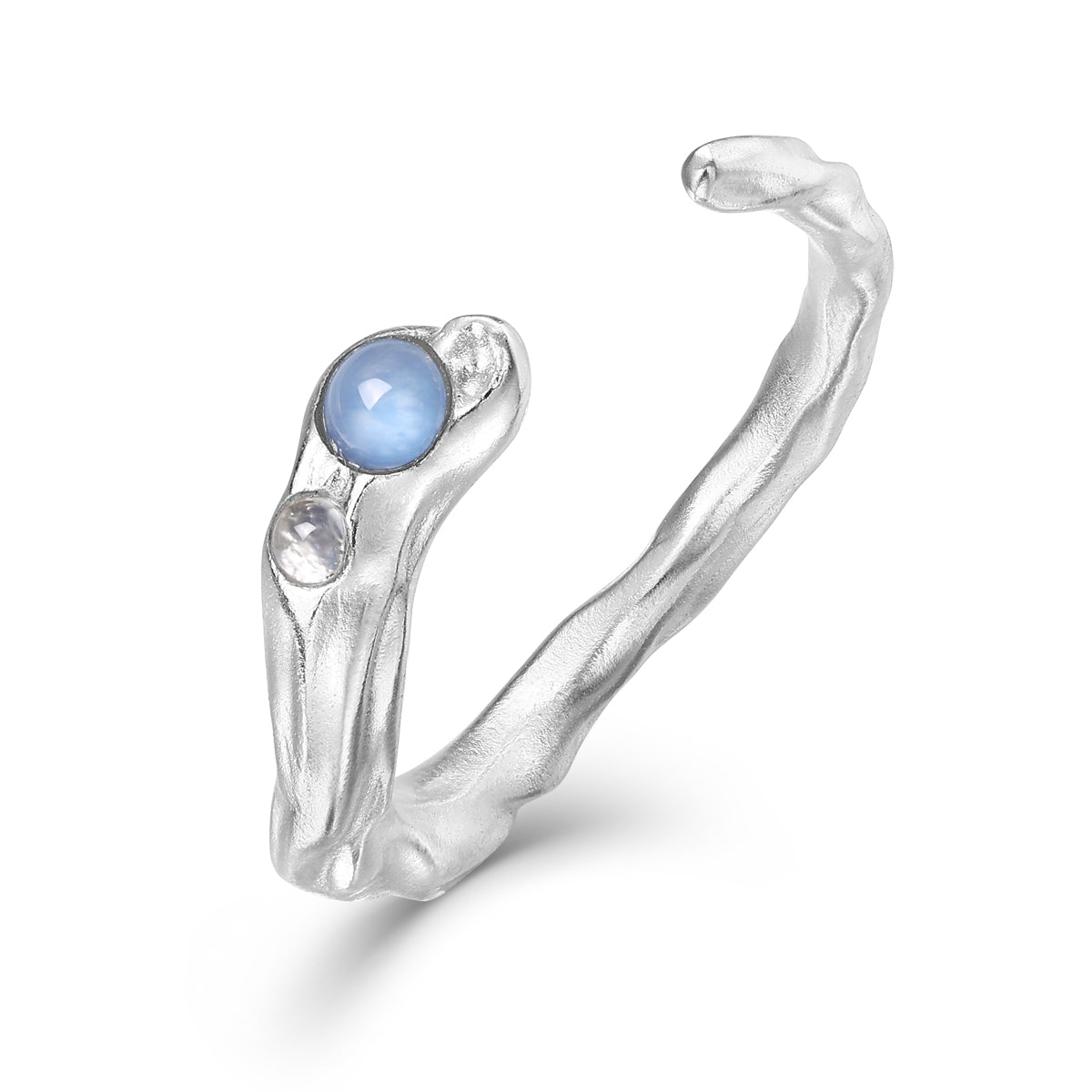 Germ Thin Band Ring – 925 Sterling Silver with Synthetic Blue and White ...